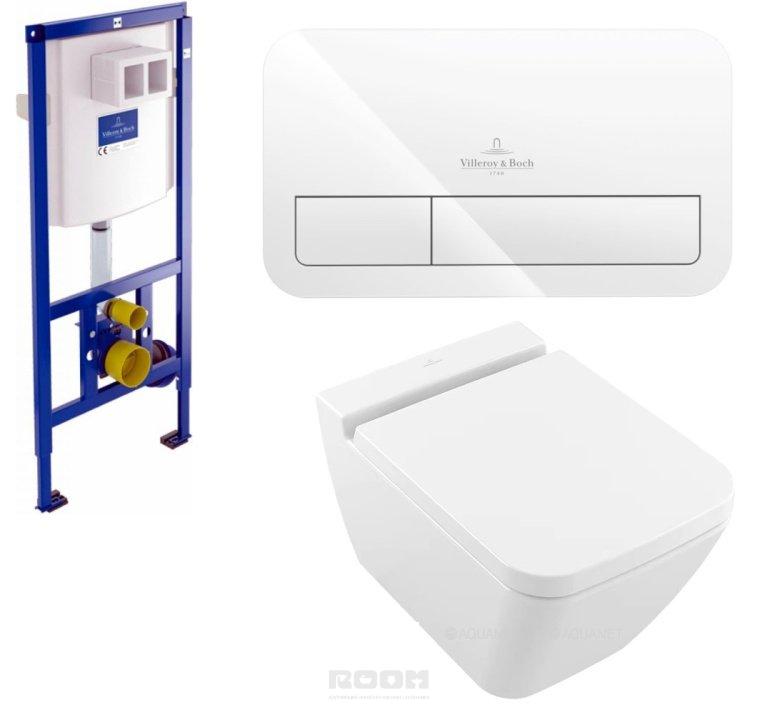 Комплект подвесного унитаза с инсталляцией Villeroy&Boch Finion белый с ...