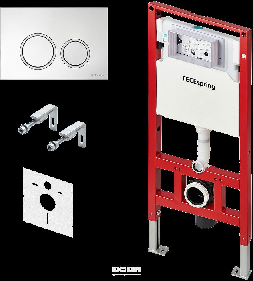 Система инсталляции для унитазов TECE TECEspring S955101 4 в 1 с кнопкой смыва глянцевый хром с ...